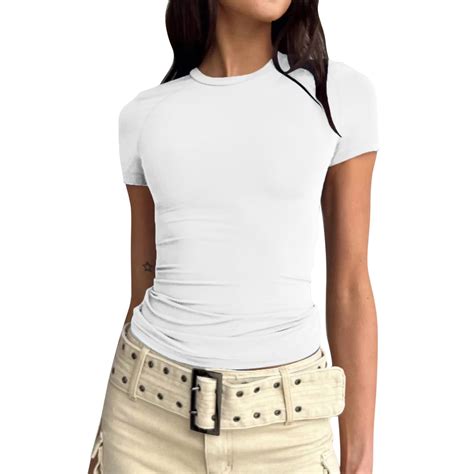 Vbarhmqrt Female Crop Tops For Teens Womens Trendy Slim Short Sleeve