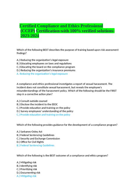 Certified Compliance And Ethics Professional Exams Nursing Docsity