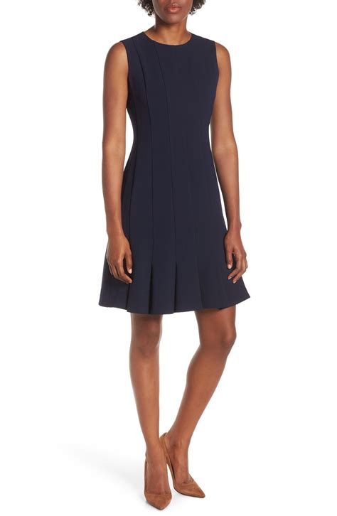 Julia Jordan Sleeveless Pleat Panel Fit And Flare Dress In Navy Modesens