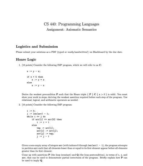Solved Cs Programming Languages Assignment Axiomatic Chegg