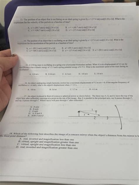 solved 13 the position of an object that is oscillating on