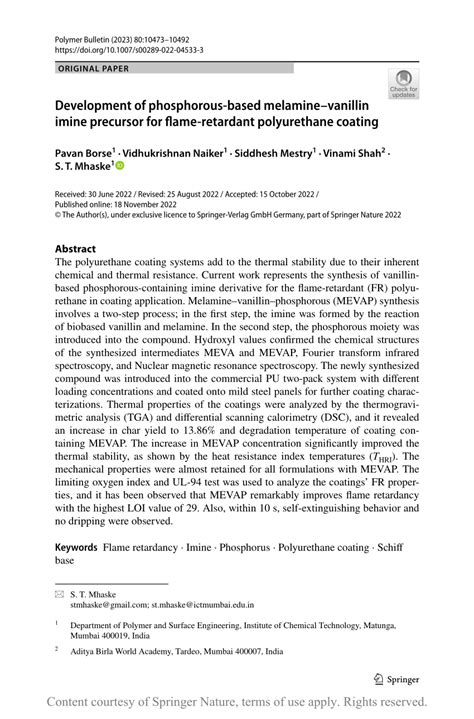 Development Of Phosphorous Based Melaminevanillin Imine Precursor For Flame Retardant