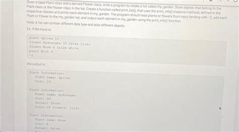 Solved Given A Base Plant Class And A Derived Flower Class Chegg