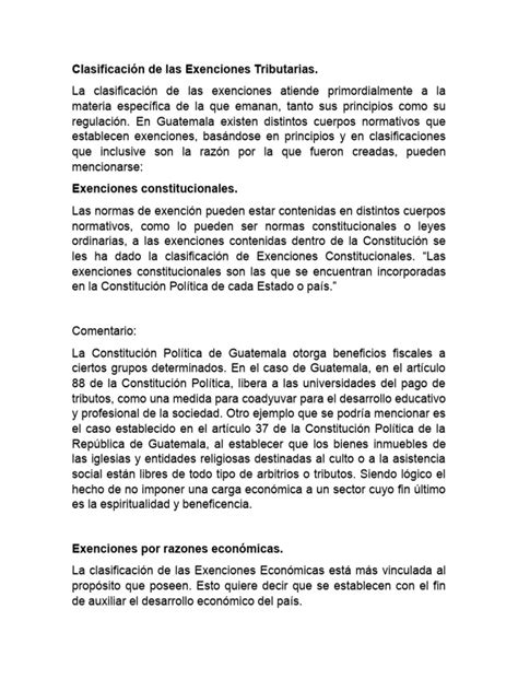 Clasificación De Las Exenciones Tributarias Pdf Exención De