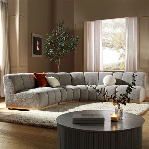 Elaris Bouclé Corner Sofa Modular Bouclé Sectional In Taupe