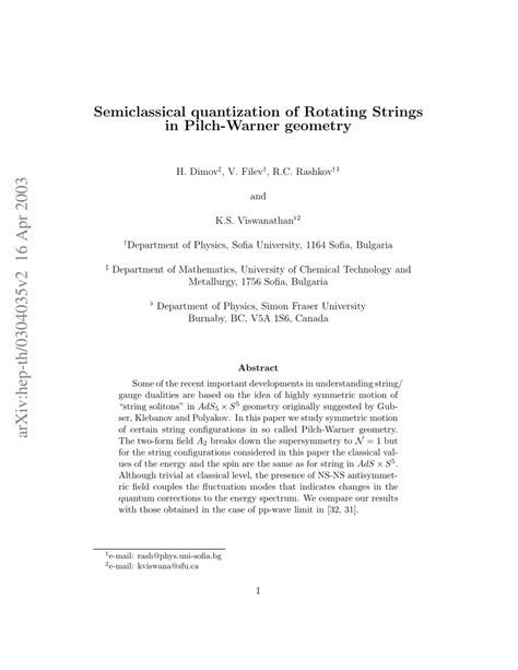 pdf semiclassical quantization of rotating strings in pilch warner