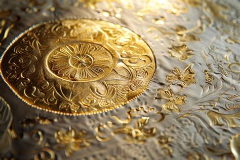 Vista Detalhada De Uma Placa De Ouro Enfeitada Com Intrincados Desenhos