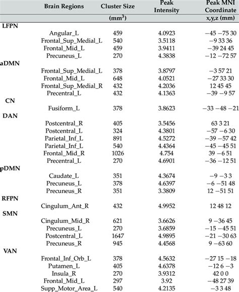Brain Regions Showing Significantly Different Functional Connectivity