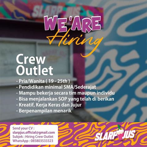 Lowongan Kerja Agustus Crew Outlet Slarpjus Di Solo INFO LOKER SOLO