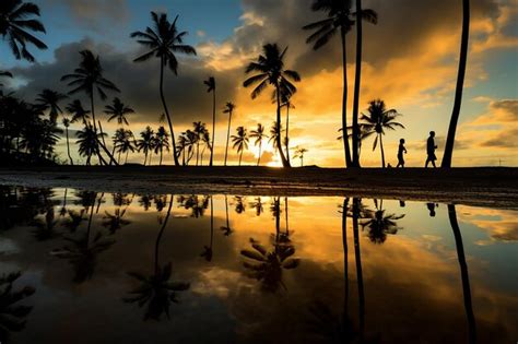 Premium Photo Beach With Coconut Tree At Sunset Background