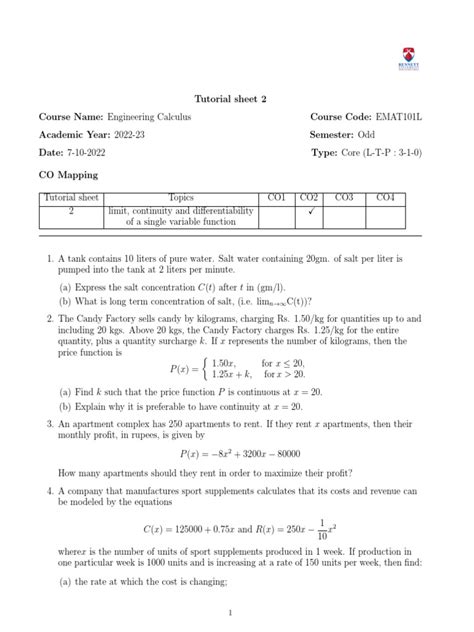 Tutorial Sheet 2 Emat101l Pdf Function Mathematics Area