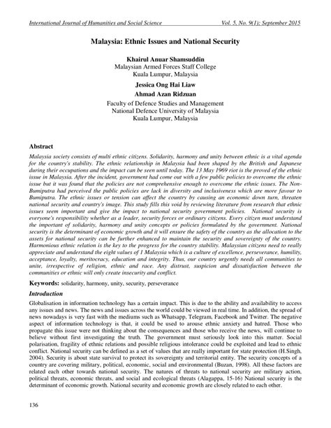 Pdf Malaysia Ethnic Issues And National Security