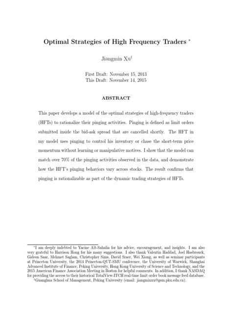 Optimal Strategies Of High Frequency Traders Ssrn Id2382378 Download Free Pdf High Frequency
