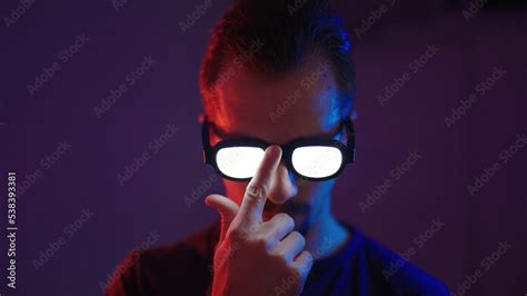 Portrait Of Man Put Up Glowing Glasses Like An Anime Protagonist