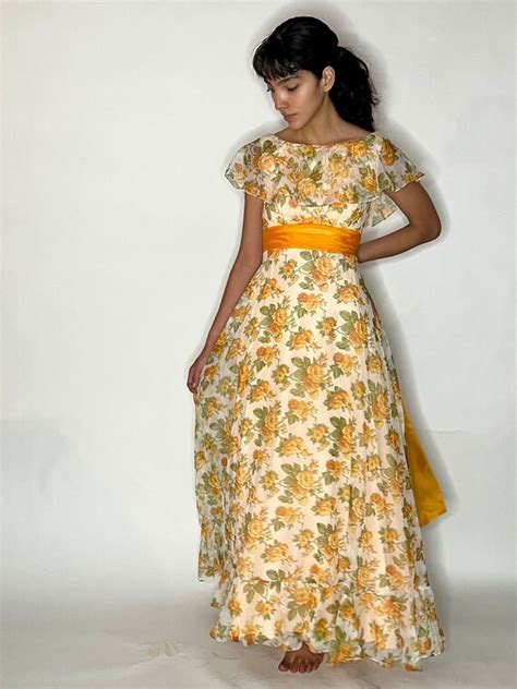 1970s Floral Bridgerton Dream Dress With Stunning Ba Gem