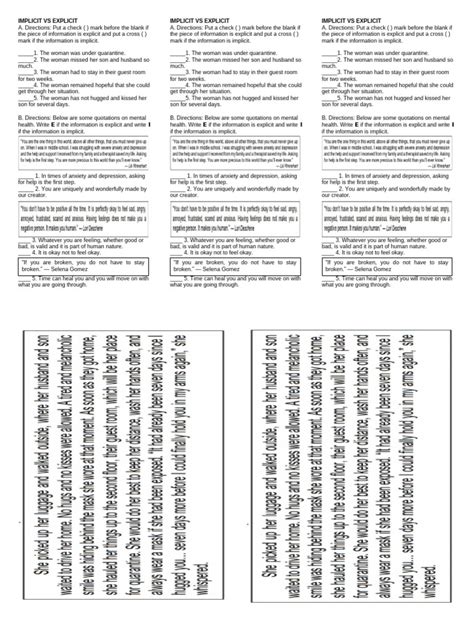 Implicit Vs Explicit Worksheet Pdf Psychology Mental Health