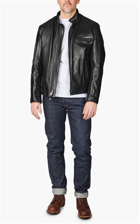 Schott Nyc 141 Classic Cafe Racer Leather Motorcycle Jacket Black Cultizm