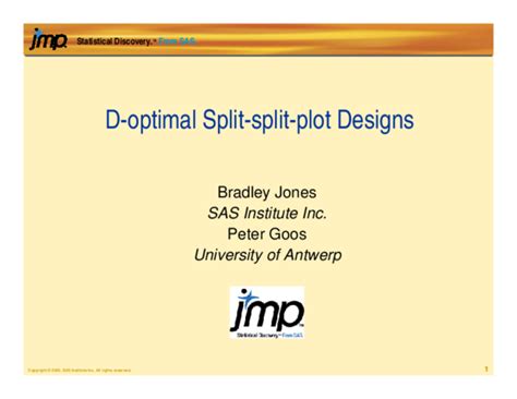 Pdf D Optimal Design Of Split Split Plot Experiments Bradley Jones