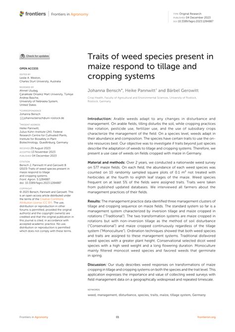 Pdf Traits Of Weed Species Present In Maize Respond To Tillage And