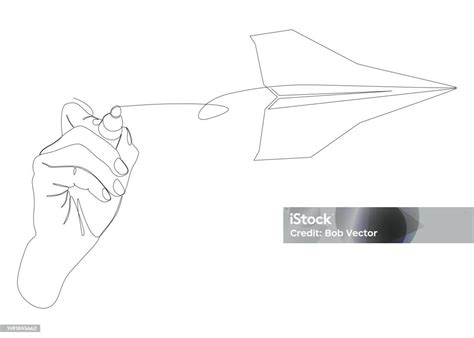 펠트 팁 펜으로 그려진 종이 비행기의 연속 선 가는 선 그림 벡터 개념입니다 등고선 그리기 창의적인 아이디어 검색에 대한 스톡