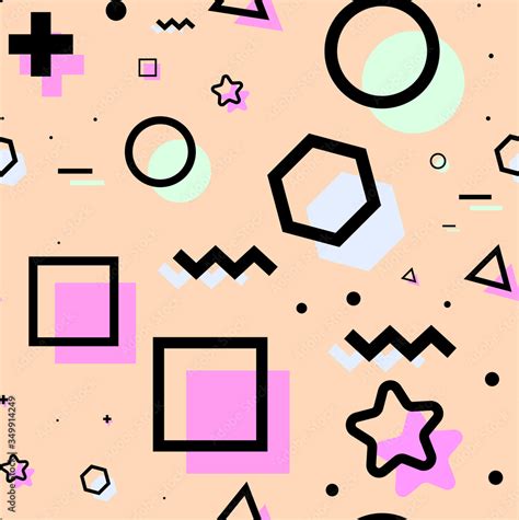 Chaotic Zigzag Wave Circle Plus Cross Of Swatches Memphis Seamles