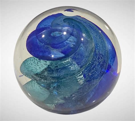 Vintage Cobalt And Teal Art Glass Sphere Paperweight Large 3 5