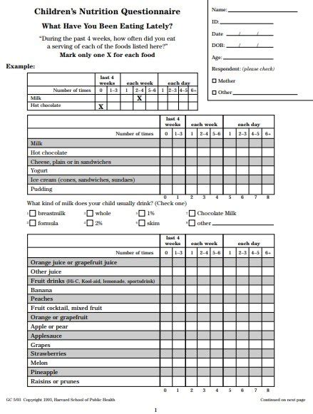 Printable Nutrition Questionnaire Templates Word Pdf Excel Tmp