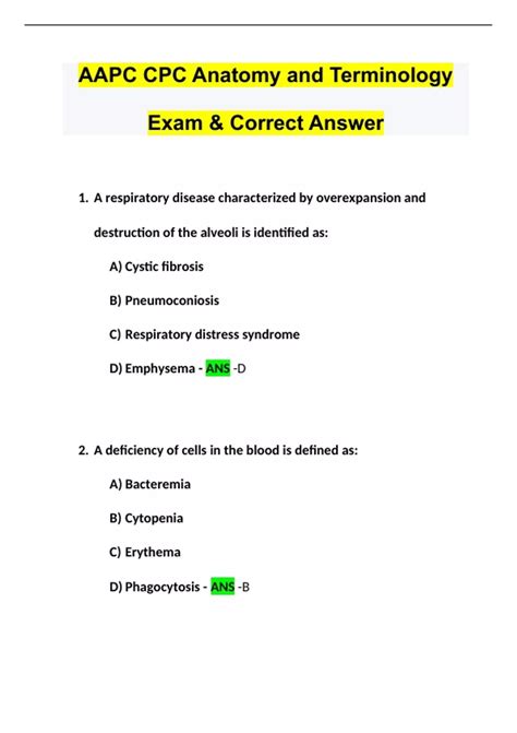 Aapc Cpc Anatomy And Terminology Exam Aapc Cpc Stuvia Us
