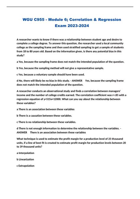 WGU C955 Module 6 Correlation Regression Exam WGU C955 Module