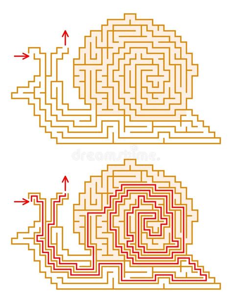 Maze In A Shape Of Snail Find The Way Through Labyrinth Game With Solution Red Passing Route