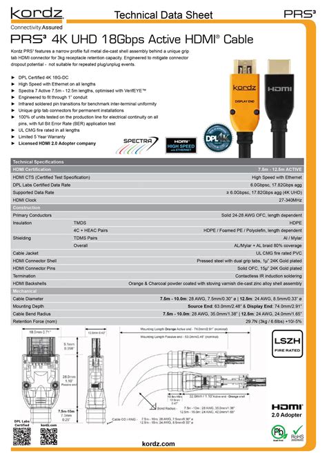 【kordz】prs3 Series Active Copper Hdmi Cable 75m 125m Avier Store 官方旗艦