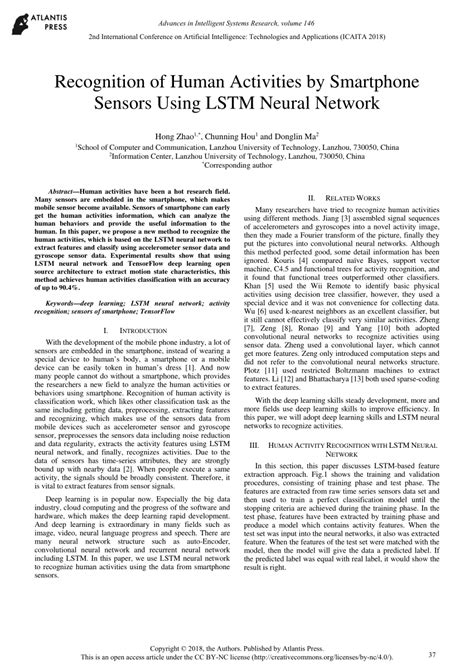 Pdf Recognition Of Human Activities By Smartphone Sensors Using Lstm Neural Network
