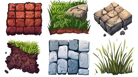 Premium Photo A Set Of Different Types Of Bricks And Grass