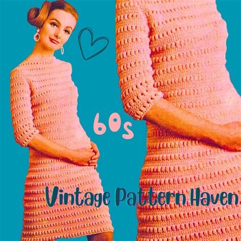 1960s Crochet Dress Pattern Pdf Vintage Slim Fit Shift Dress Boat