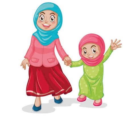 وکتور کاراکتر مادر و دختر محجبه مدرسه طرح دختران
