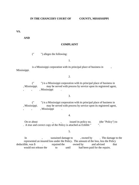 Complaint Mississippi Doc Template Pdffiller