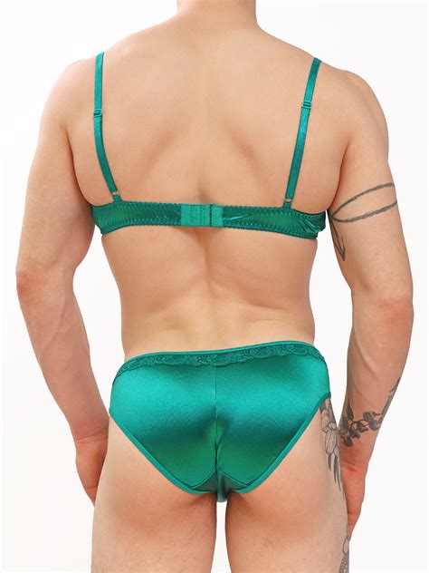 Mens Green Satin And Lace Bra Satin Lingerie For Men Xdress Uk