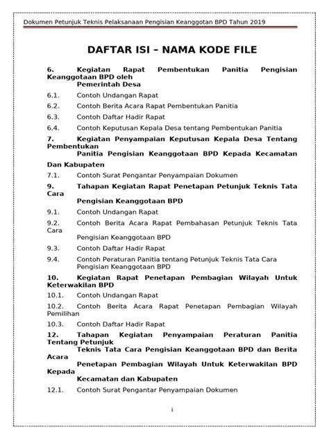 Daftar Isi Nama Kode File Pengisian Bpd 2019 Pdf