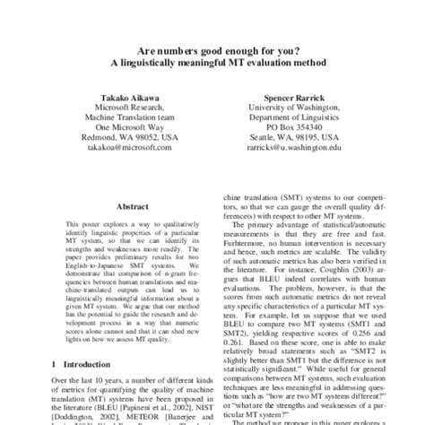 Are Numbers Good Enough For You A Linguistically Meaningful Mt Evaluation Method Acl Anthology