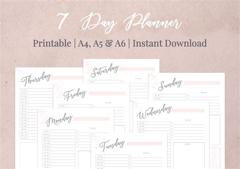 7 Day Planner Printable Weekly Schedule Weekly Organizer Printable Printable Week Planner To Do
