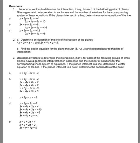 Solved Questions 1 Use Normal Vectors To Determine The Chegg Com