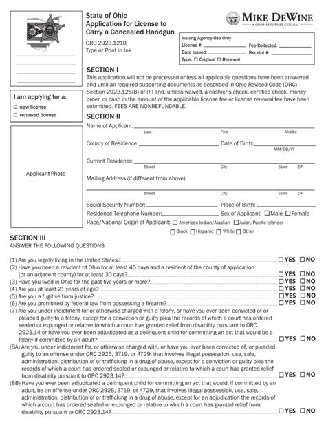 Fillable Online SECTION II State Of Ohio Application For License To