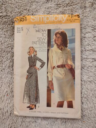 1970 S VTG Simplicity Misses Shirt Dress Sewing Pattern 5151 Size 16