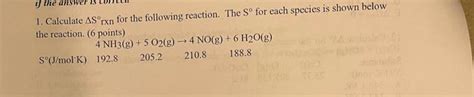 Solved Calculate ΔS rxn for the following reaction The Chegg