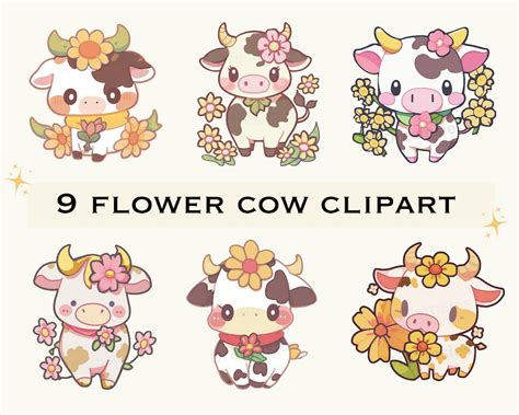 Cute Cow Clipart Png Clipart Commercial Use Kawaii Cow Clipart Instant Download Flower