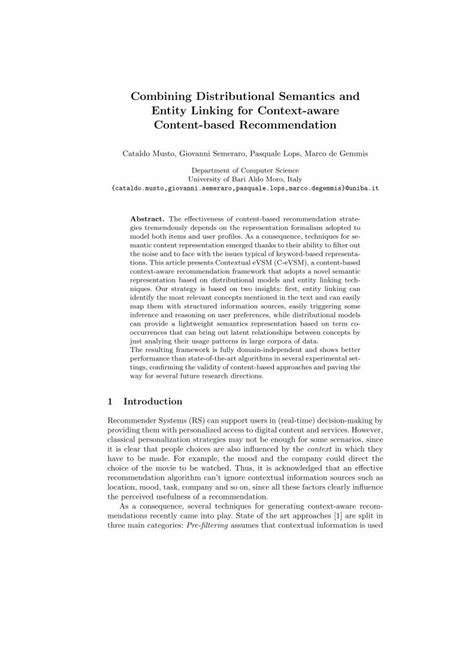 Pdf Combining Distributional Semantics And Entity Linking For Swappapersumap14