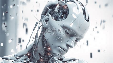 神经网络。深度学习。人工智能概念。机器人的脸和建筑的抽象背景 高清摄影大图 千库网