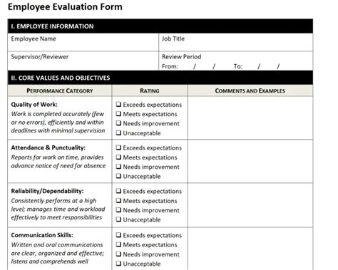 Employee Expectations Template Examples For Success
