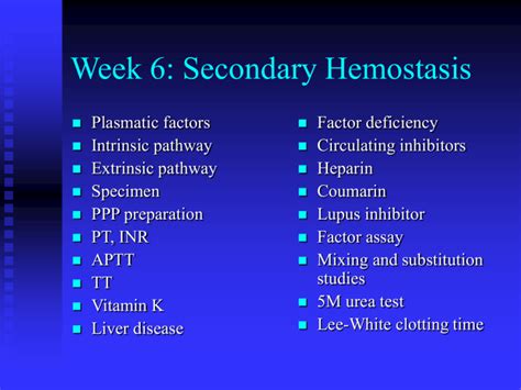 Secondary Hemostasis Plasmatic Factors And Coagulation Tests