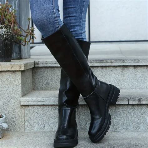 Womens Knee High Boots Round Toe Solid Color Stretch Long Temu